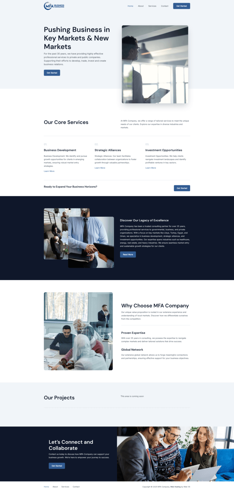 MFA Company Project Page - Built by Web V8