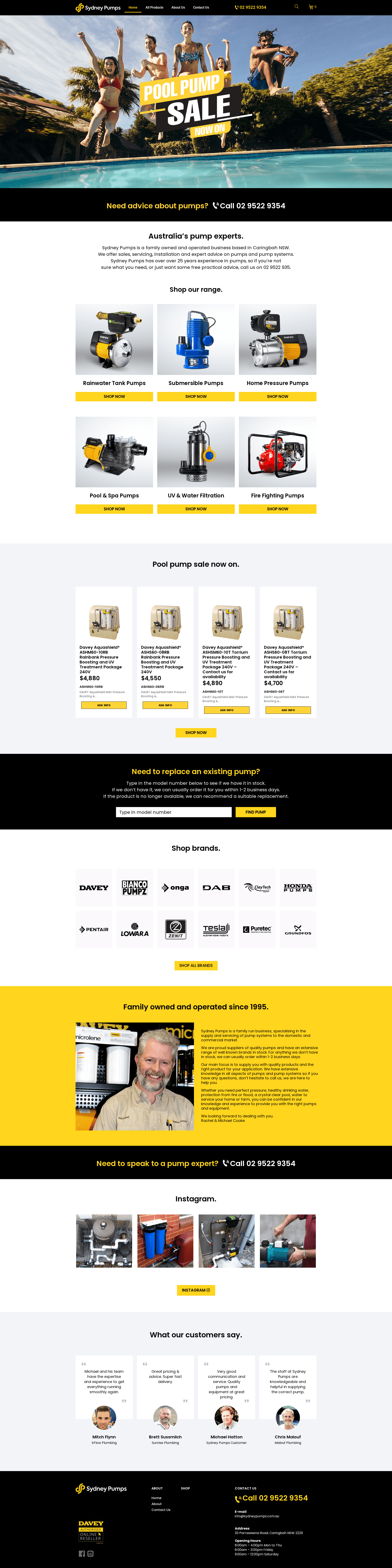 Sydney Pumps Project Page - Built by Web V8